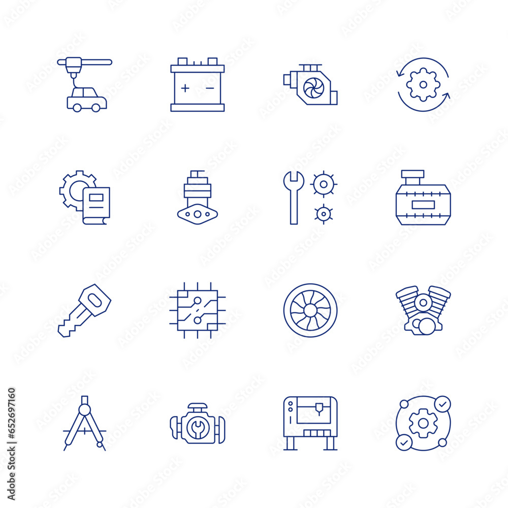Engineering line icon set on transparent background with editable ...