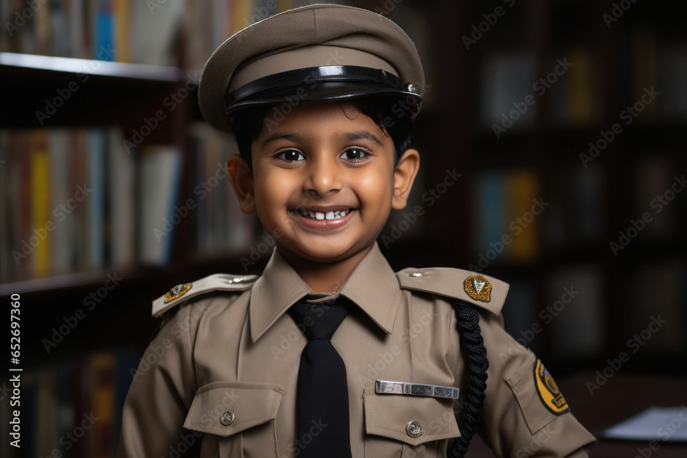 Cute indian little boy in police uniform Stock Photo | Adobe Stock