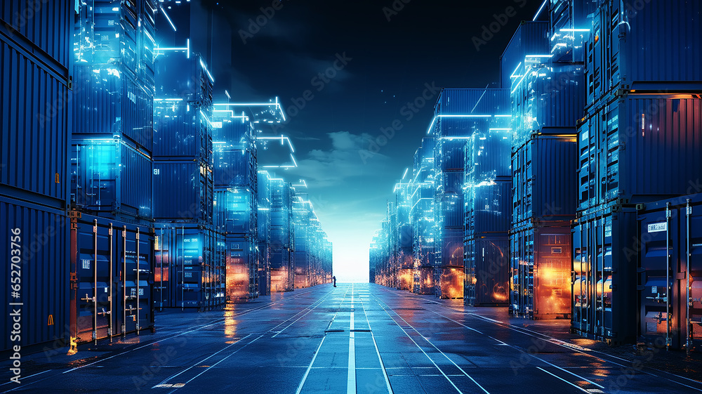 warehouse technology of the future, warehouse program, neon background ...