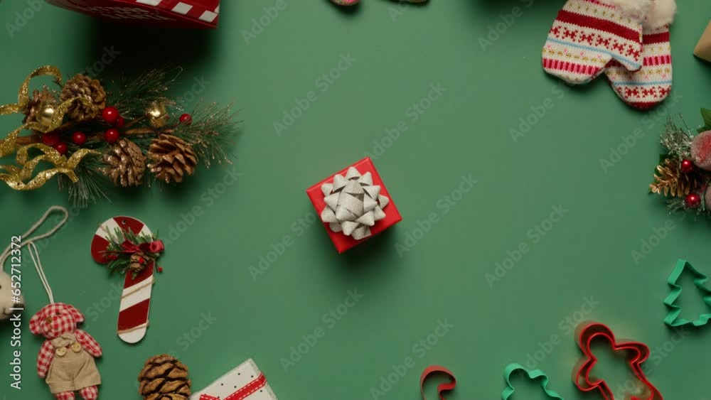 Holiday ad background with stunning top-down view of elegant red gift ...