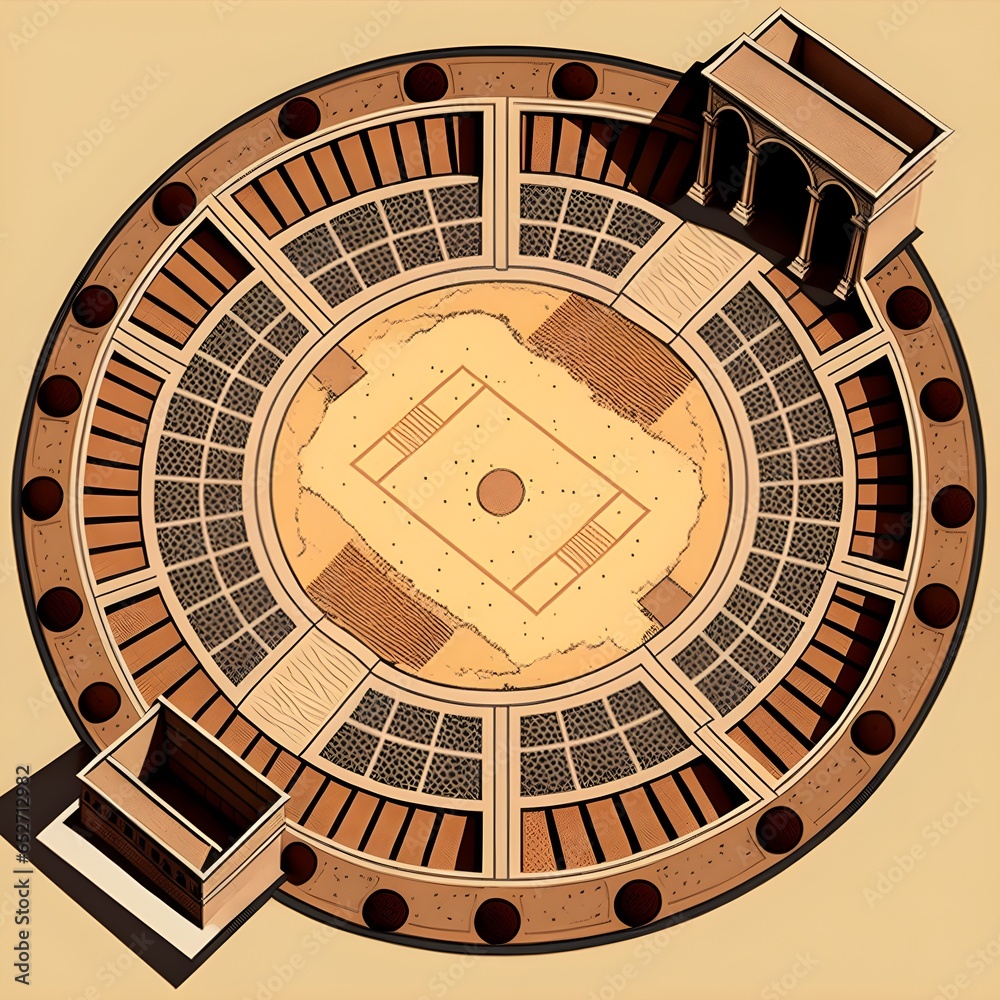 arena sand top down plan view roman mosaic and 2d vector and cartoon ...