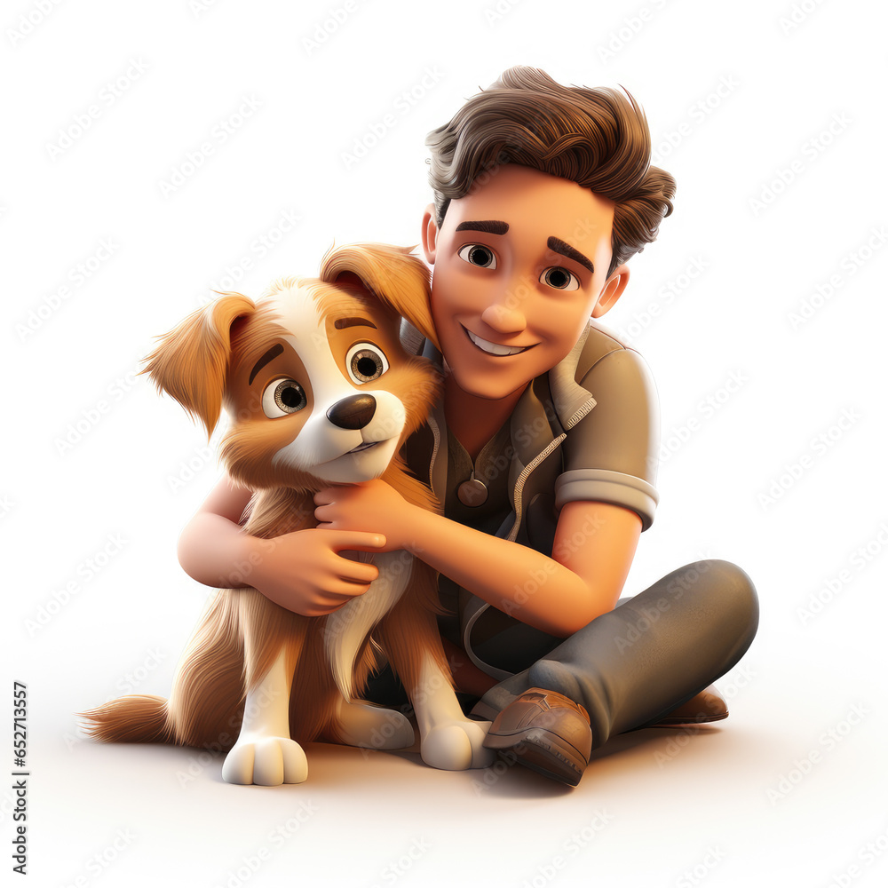 Generative ai illustration of 3d cartoon man hugging his dog Stock ...