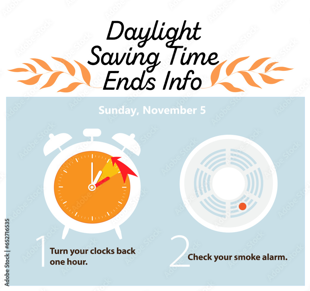 Fall back, Daylight saving time ends 5 november 2023 banner. Reminder ...