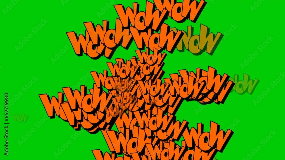 Wow word explosion retro cartoon comic style titles animation for green ...