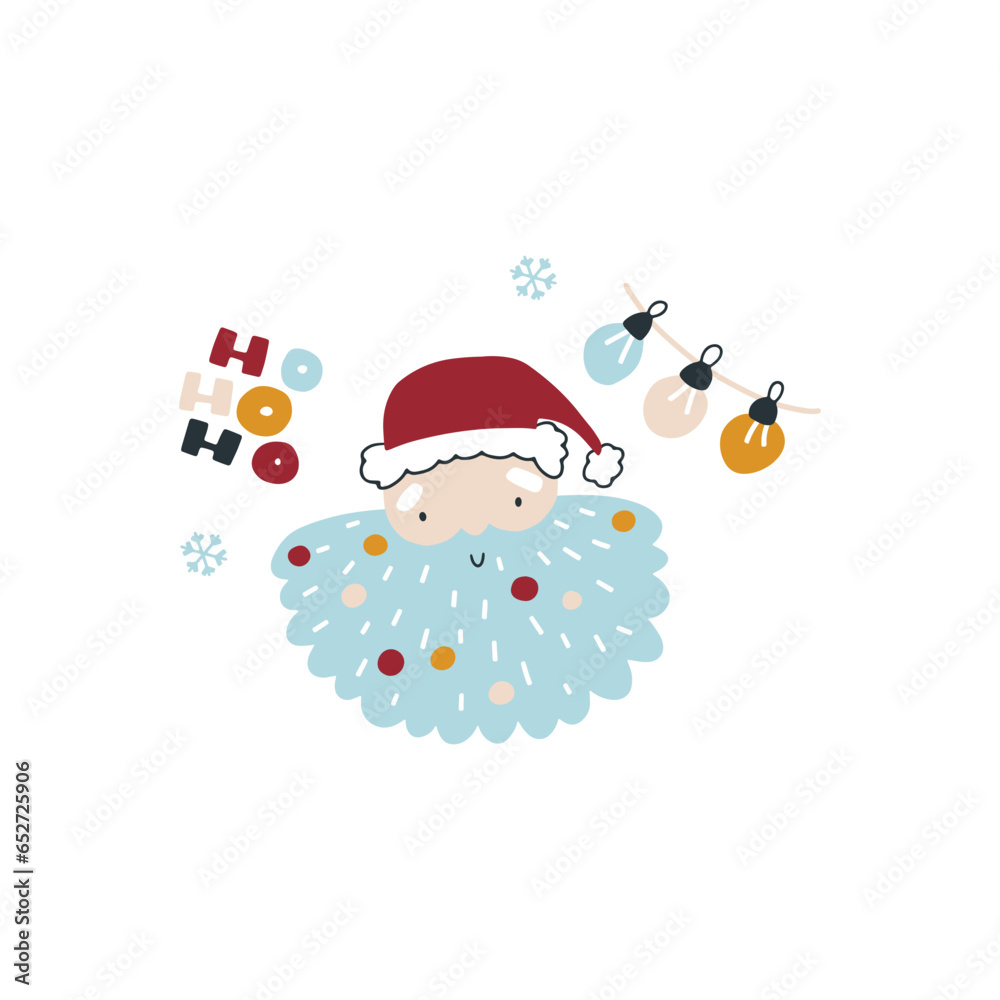 Santa Christmas print with traditional character symbol. Vector hand ...