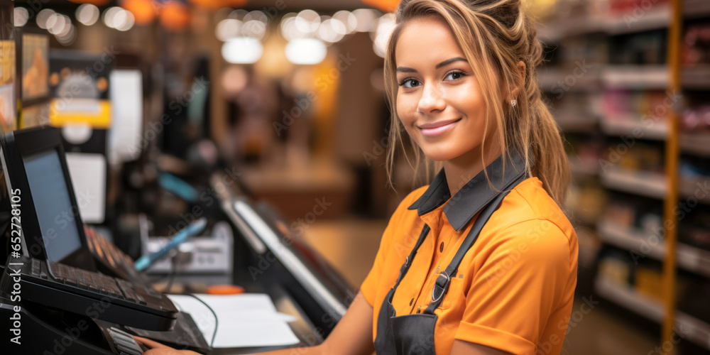 Keeping the Cash Flowing: The Essential Role of a Cashier. Stock Photo ...