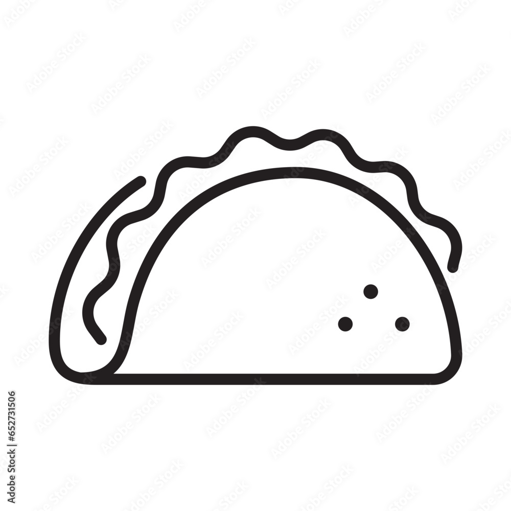 Black single taco line icon, simple outline yummy fresh Mexican foled ...