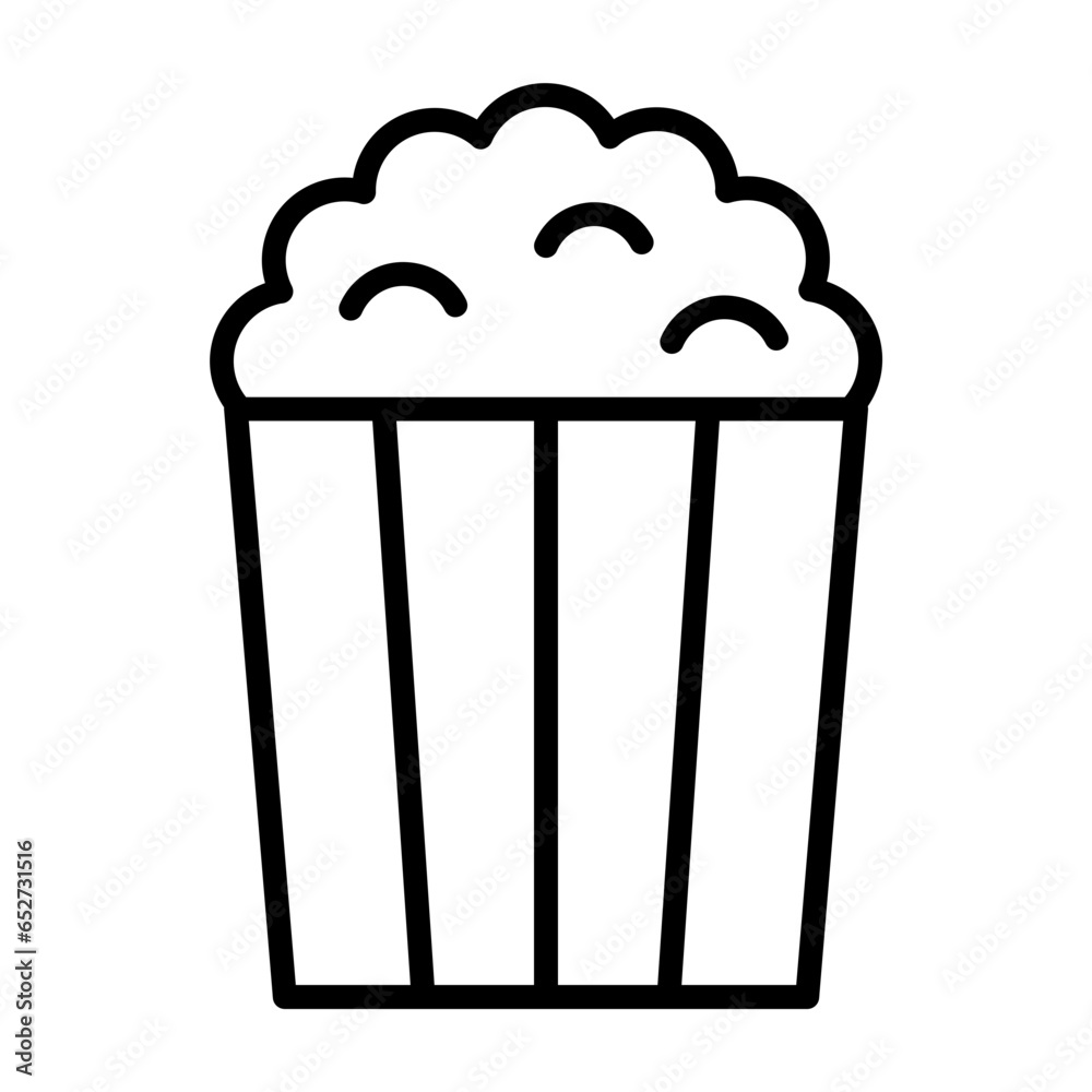 Black single popcorn pack line icon, simple fresh movie snack flat ...