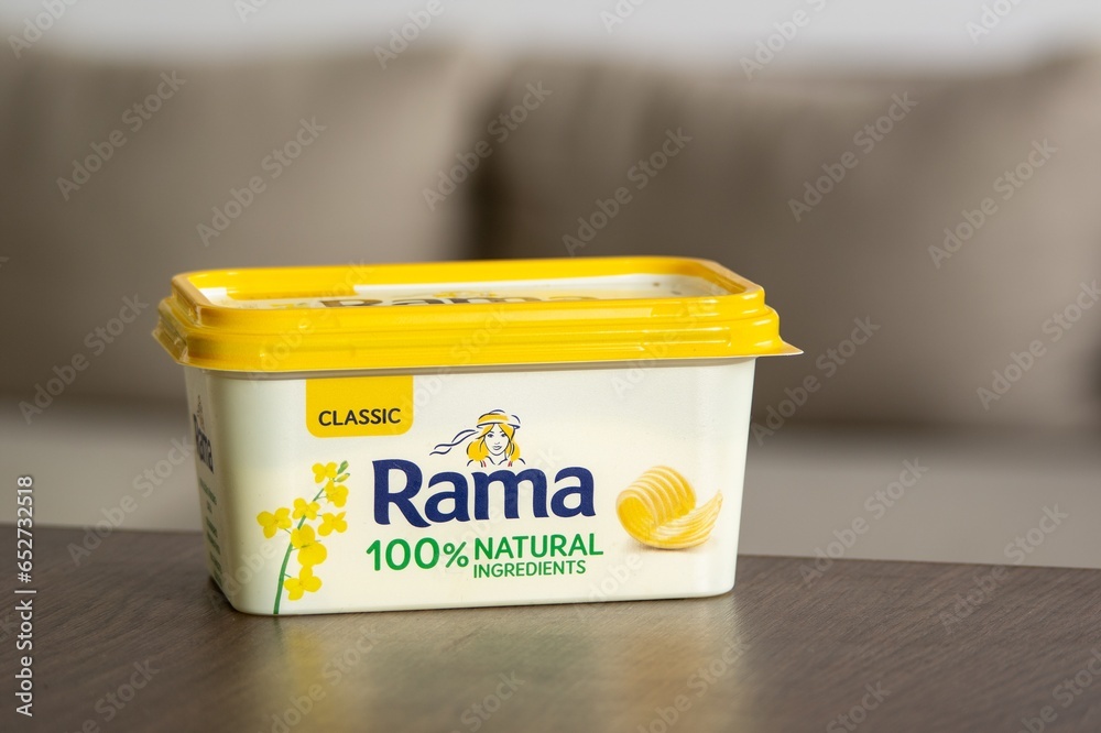 Rama Classic 100% Natural butter margarine in typical yellow box in ...