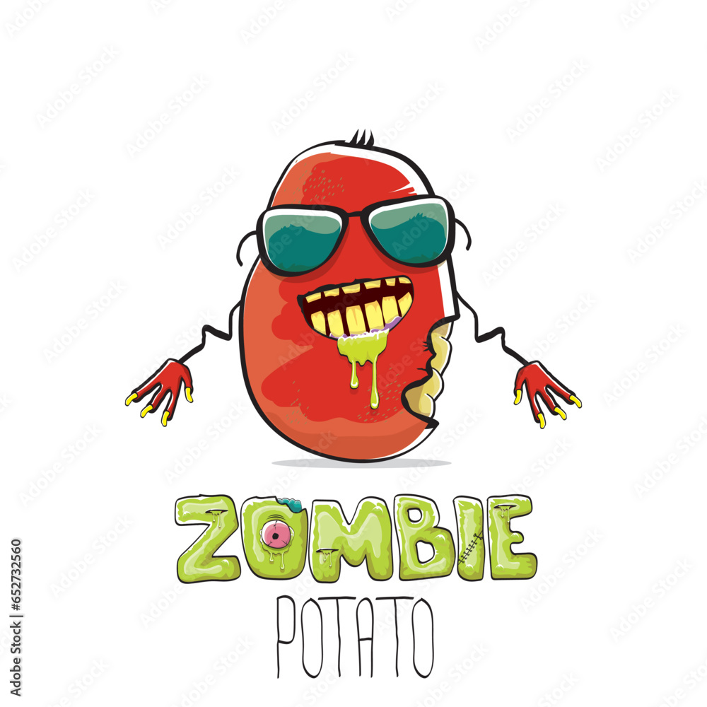 vector funny cartoon red zombie hipster potato character with hair ...