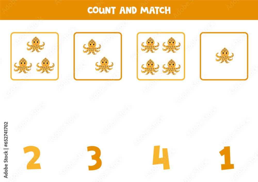 Count all blue ring octopuses and match with the correct number. Stock ...