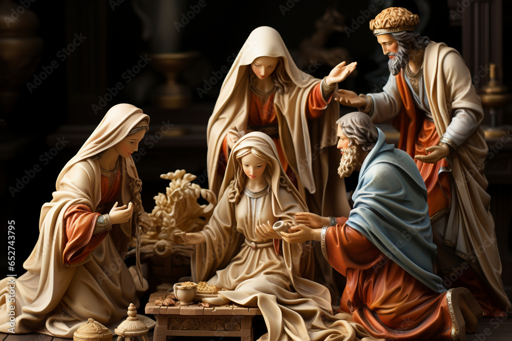 Christmas nativity scene Jesus Christ, Mary and Joseph. Stock Photo ...