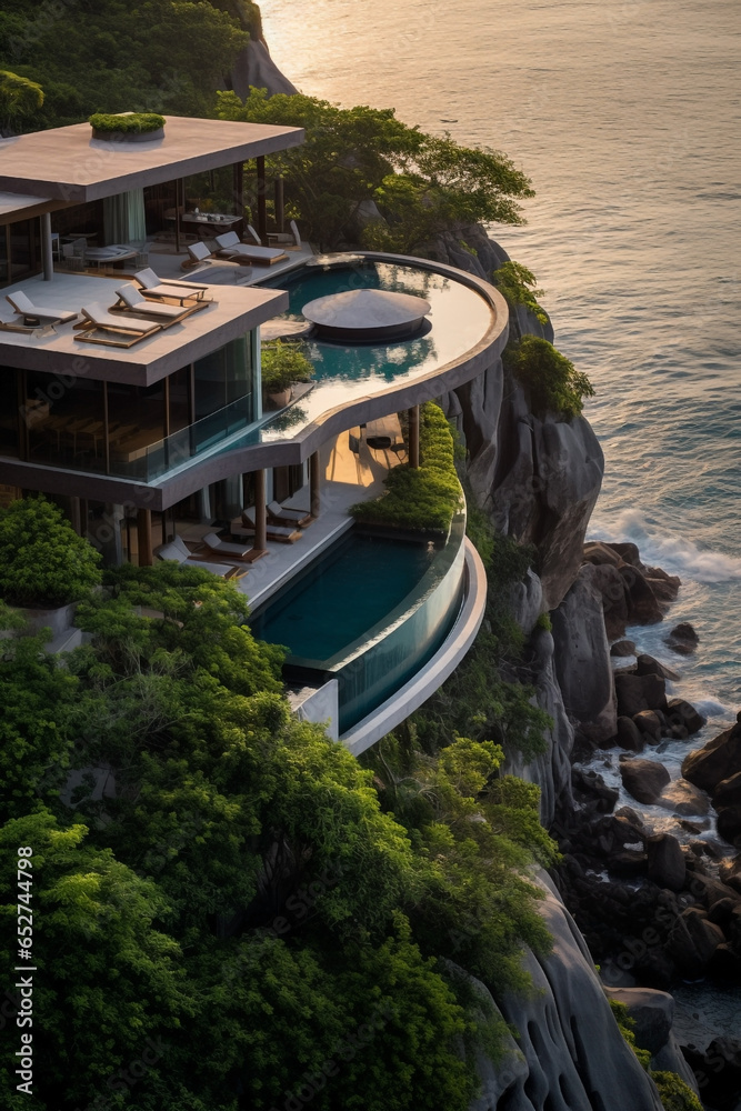 Opulent Seaside Home with Roof Terraces and Decks Built on Cliff ...