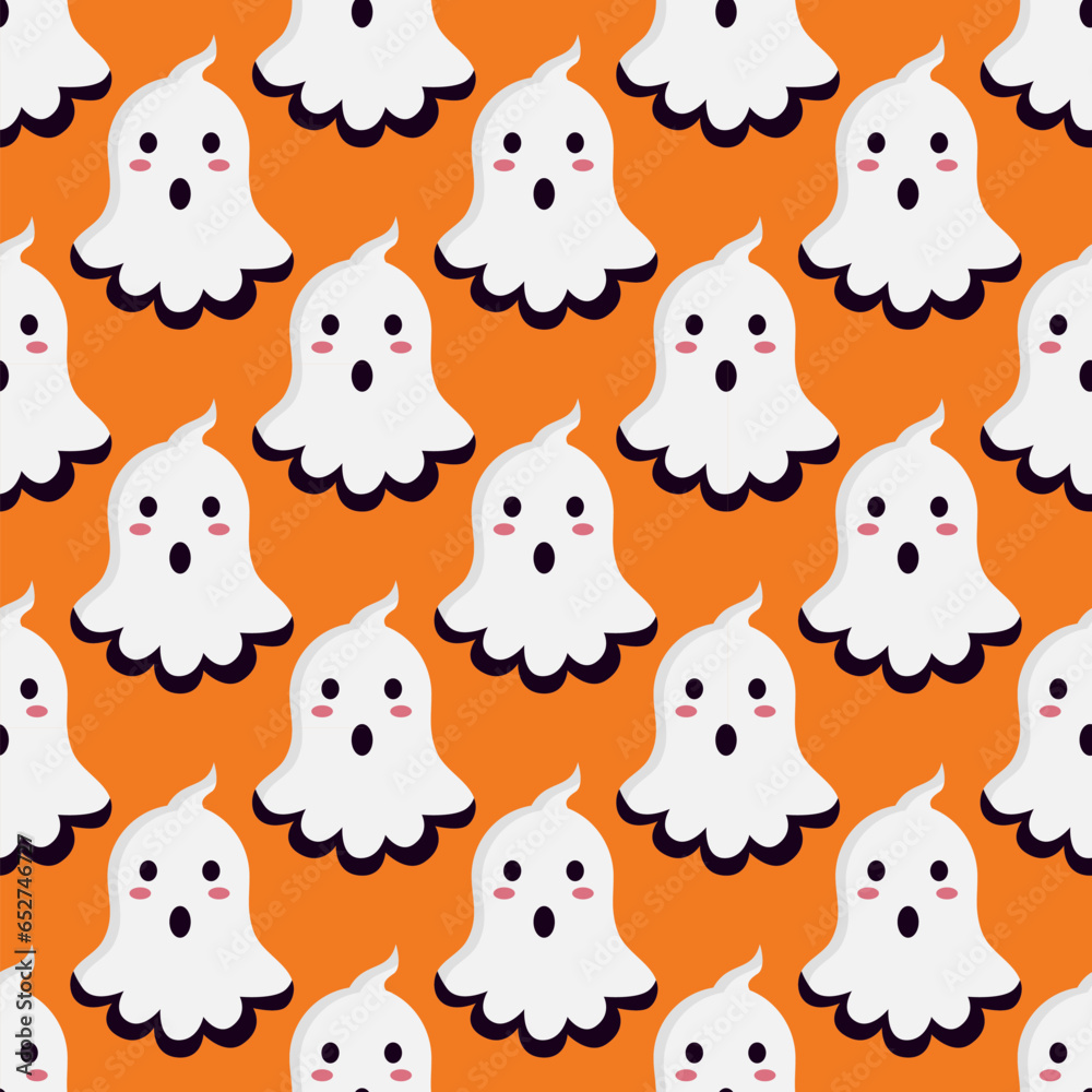 Vector seamless ghosts pattern. Texture with white Halloween ghost on ...