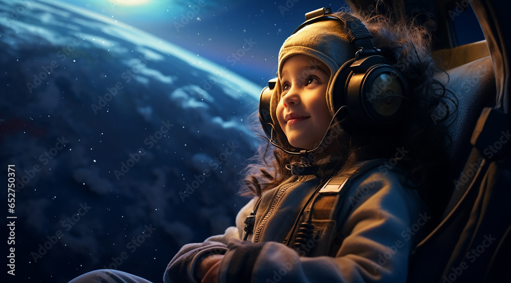 Young girl ready to travel with plane toy. Cute kid happy with ...