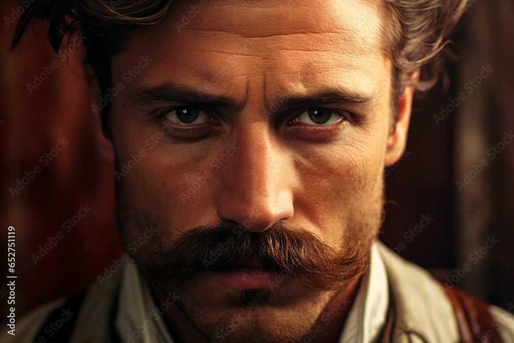 A rugged, full-bodied Western mustache set against a sun-kissed ...