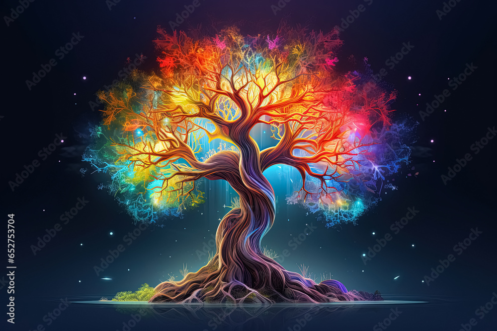 Colorful sacred spiritual Tree of Life fantasy background. Cycle of ...