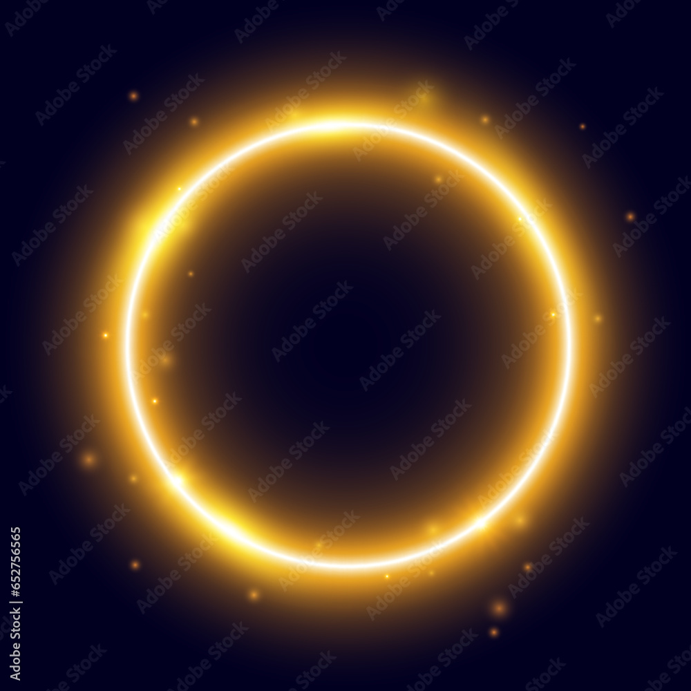 Yellow glowing circle frame with sparks. Warm orange electric lights ...