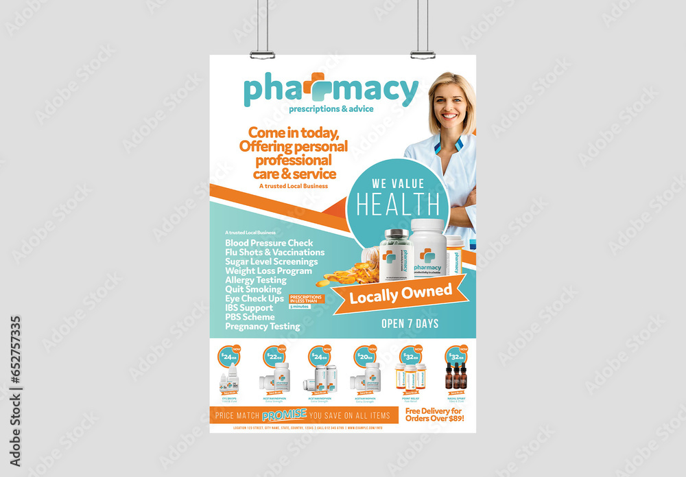 Pharmacy Medical Shop Clinic Flyer Layout for Pharmacies Stock Template ...