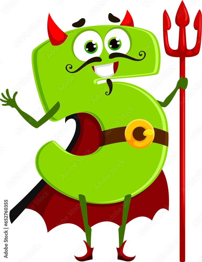 Halloween cartoon number 5 character in devil costume for holiday ...