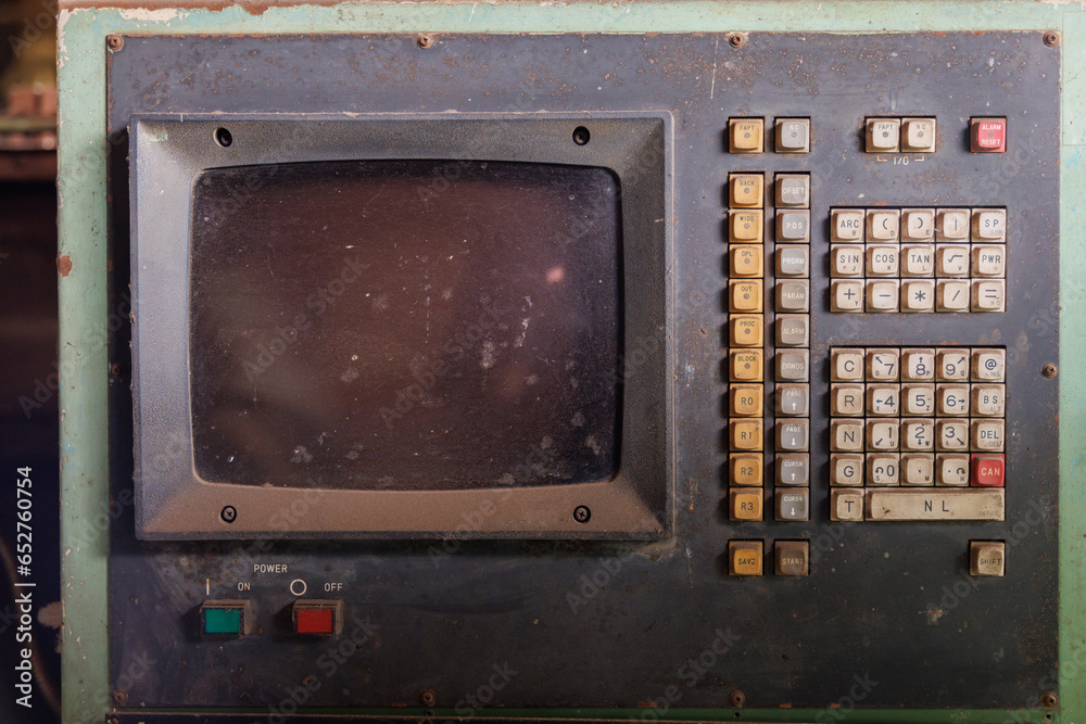 Retro cnc control panel with monitor and keyboard. concept ...