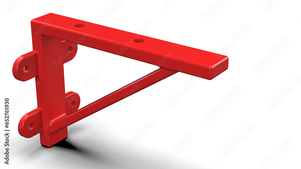 Red L shape bracket with slant support. Metal part design. 3d render ...