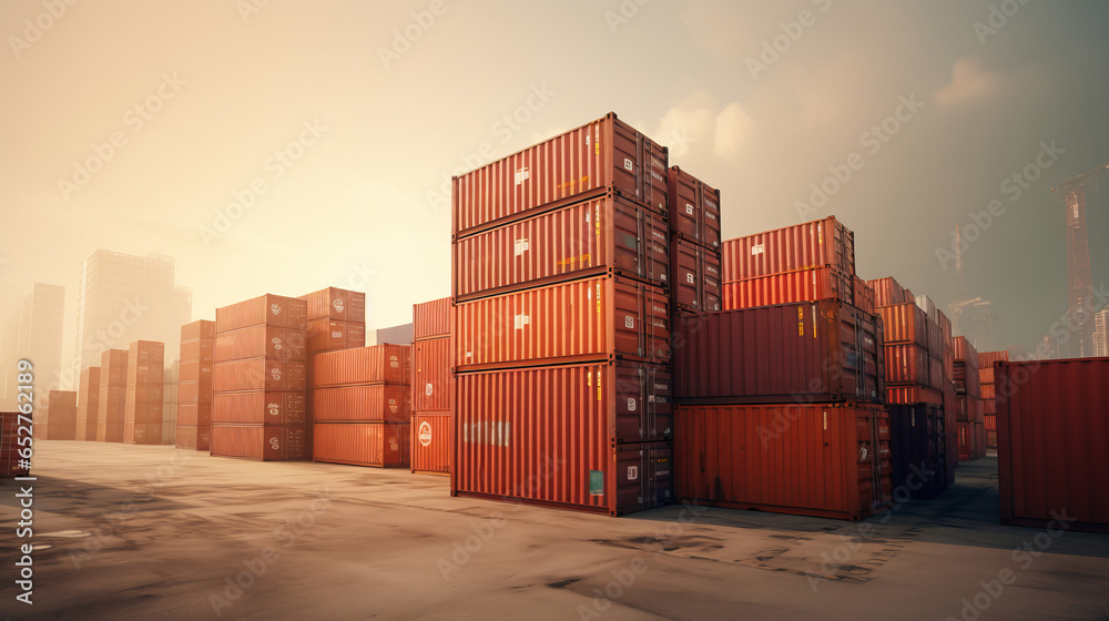 Cargo shipping containers stacked, cross-docking business exports of ...