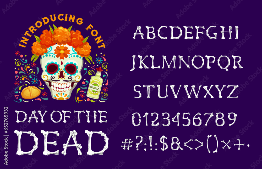 Skeleton bones font, Halloween type and Day of Dead typeface with human ... Skeleton bones font, Halloween type and Day of Dead typeface with human ...