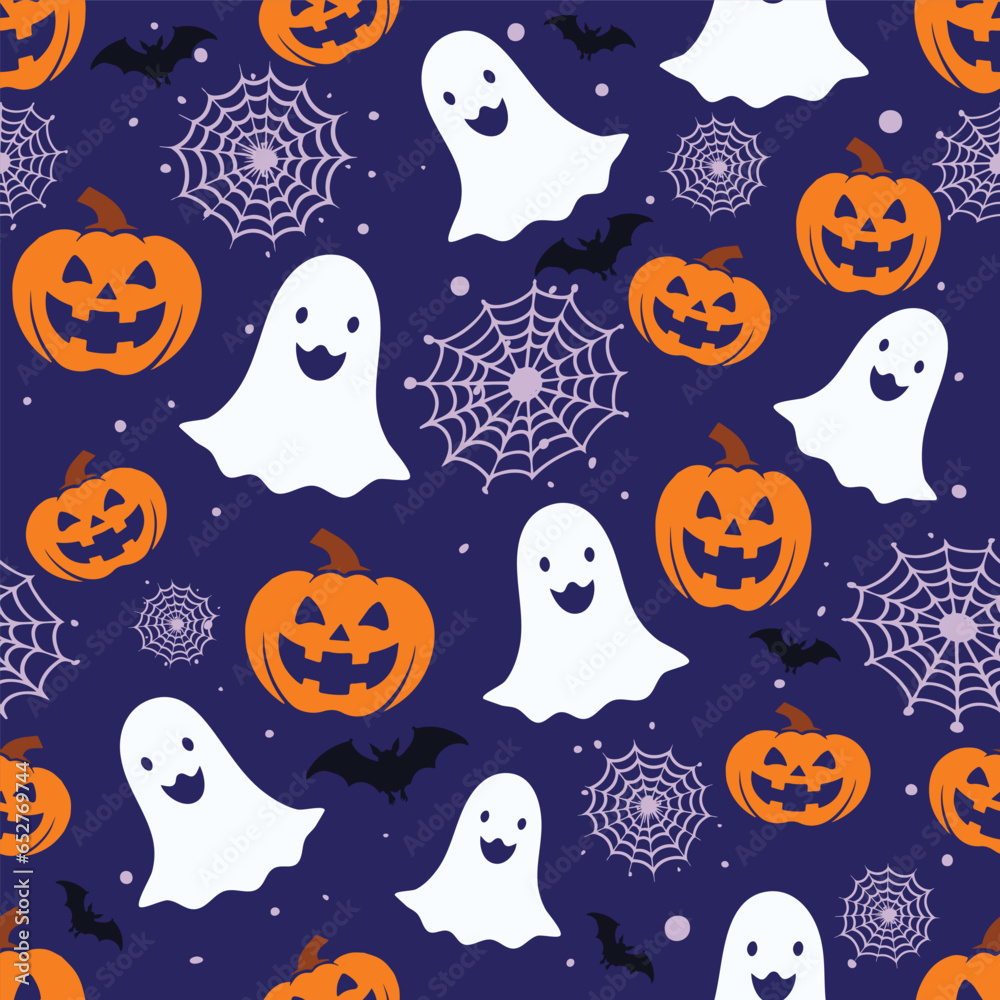 Seamless Cute Halloween Pumpkins and Ghosts Digital Paper Patterns ...