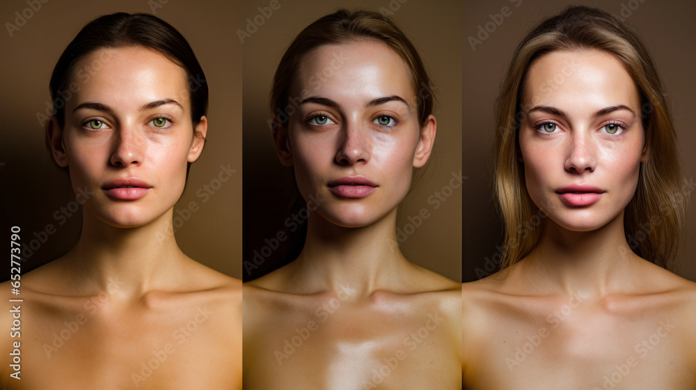 three different pictures of a woman with different skin tones Stock ...