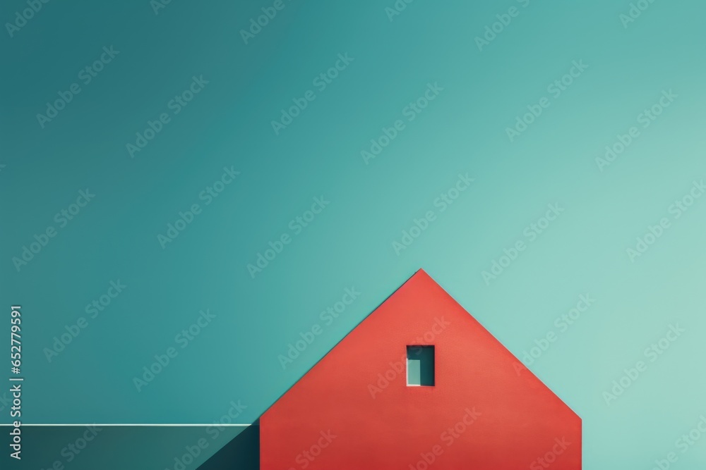 Red and Teal House Minimalism in a negative artistic space. Visual ...