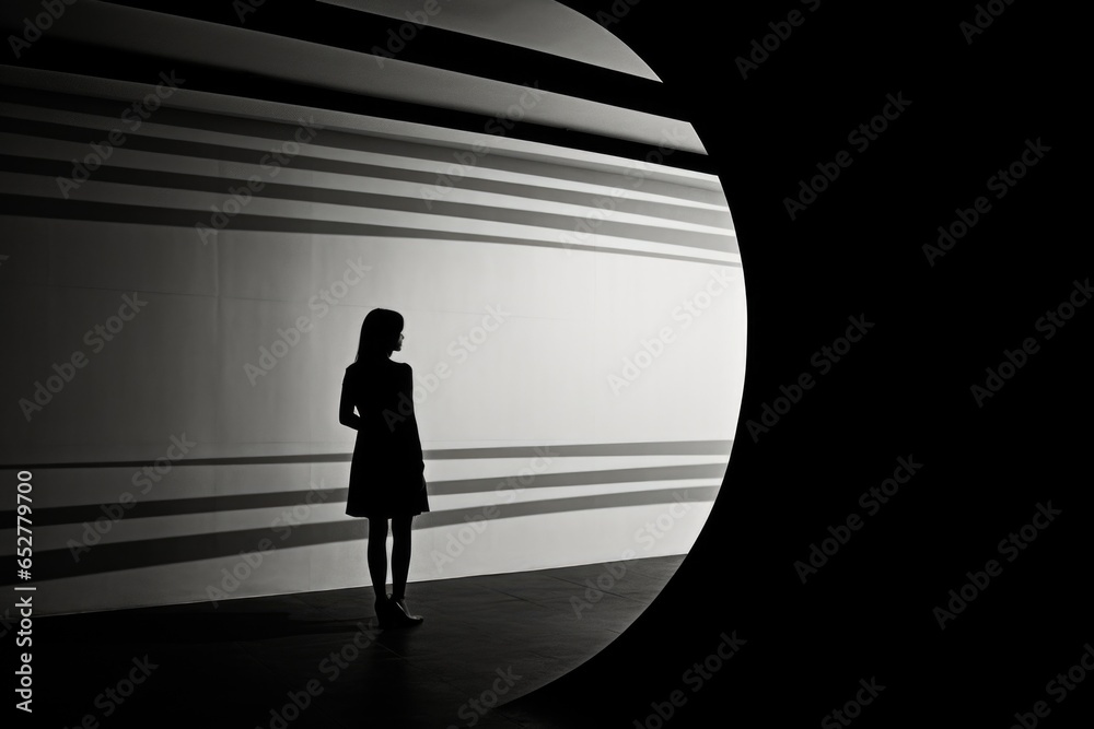 Black and White Person Minimalism in a negative artistic space. Visual ...