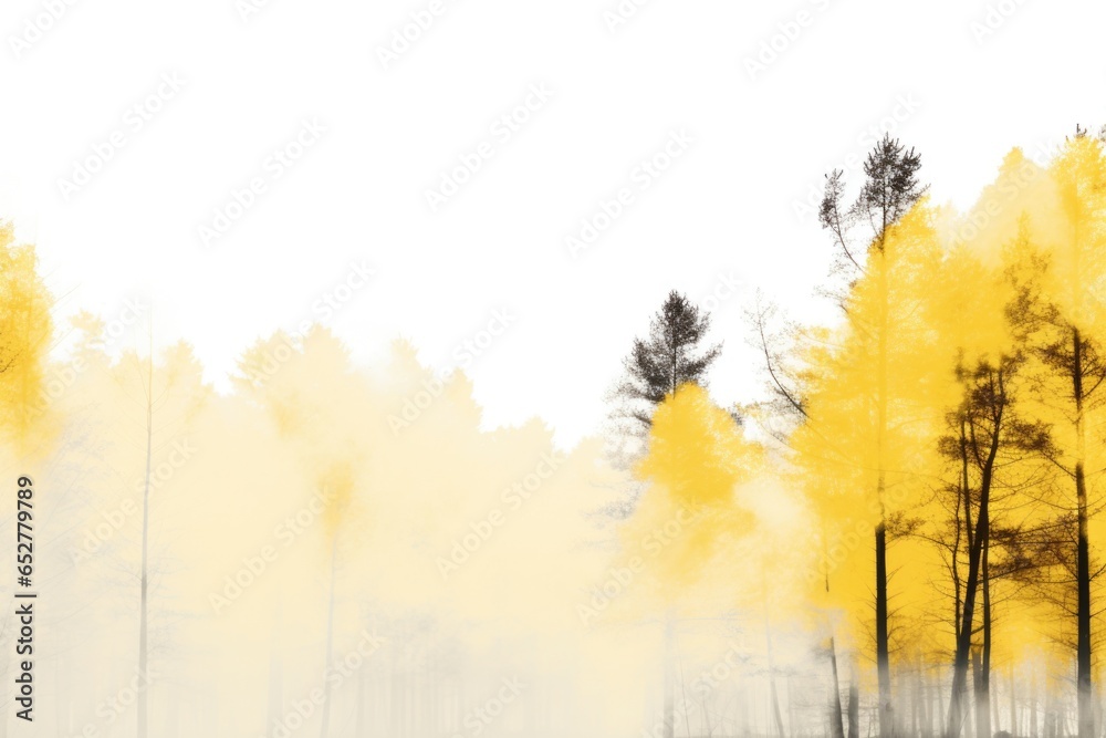 Yellow and White Forest Minimalism in a negative artistic space. Visual ...
