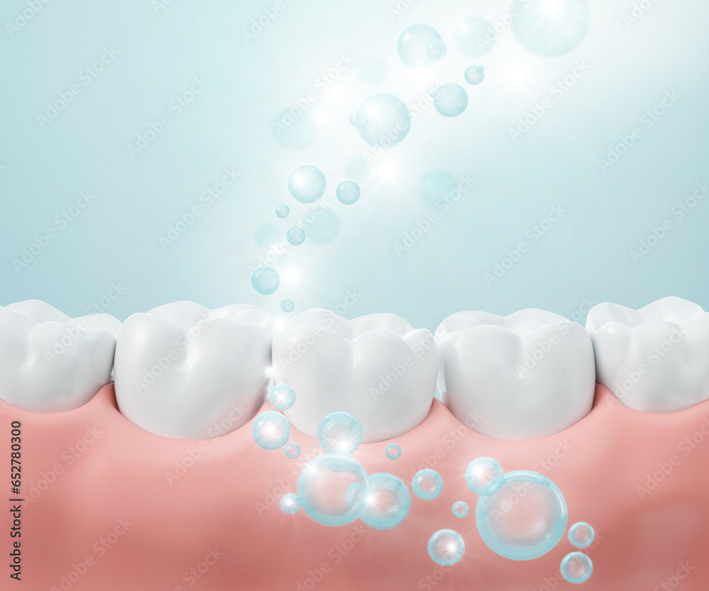 Healthy gums and teeth with fluoride Liquid Bubble Protect and Cleaning ...