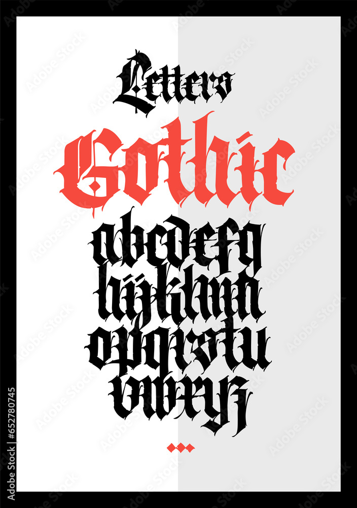 Gothic font from Latin letters. Vector. English alphabet. Medieval ...