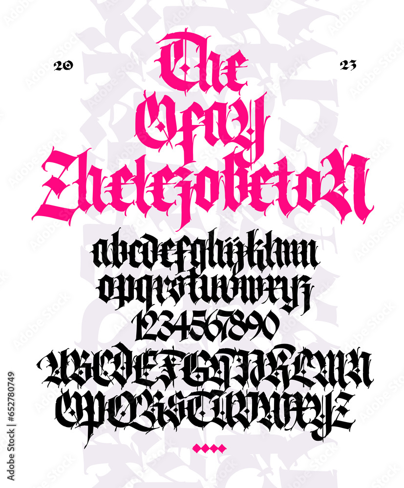 Gothic, English alphabet. Vector. Medieval Latin letters and numbers ...