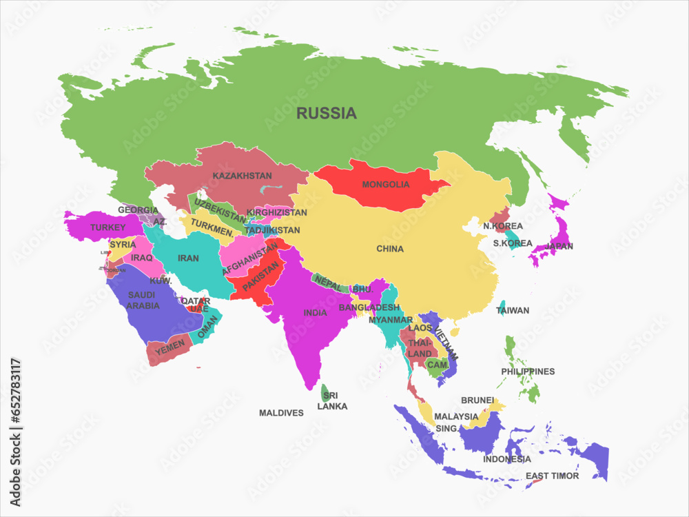 asian countries map. map of countries in the continent of asia. asia ...
