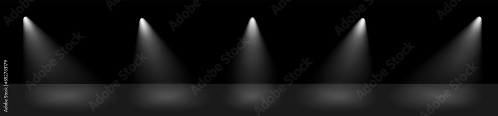 Spotlight ray stage effect. Spot light beams shine on black background ...