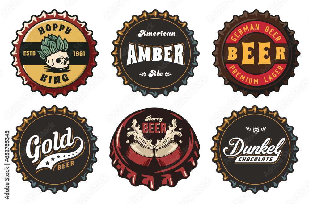 Beer cap vector set for design of brew beer in a brewery. The ...