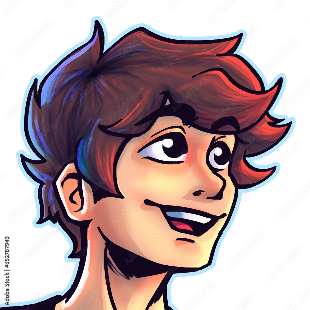 Ilustração digital estilo cartoon do rosto de um jovem garoto. Arte de ...