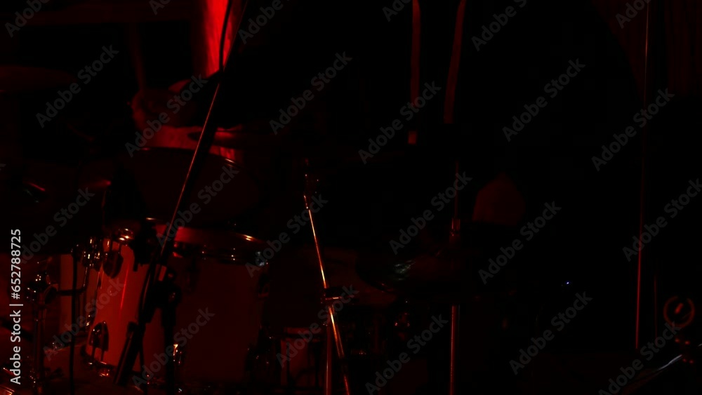 Drummer using drum sticks hitting snare drum. Footage of musician play ...