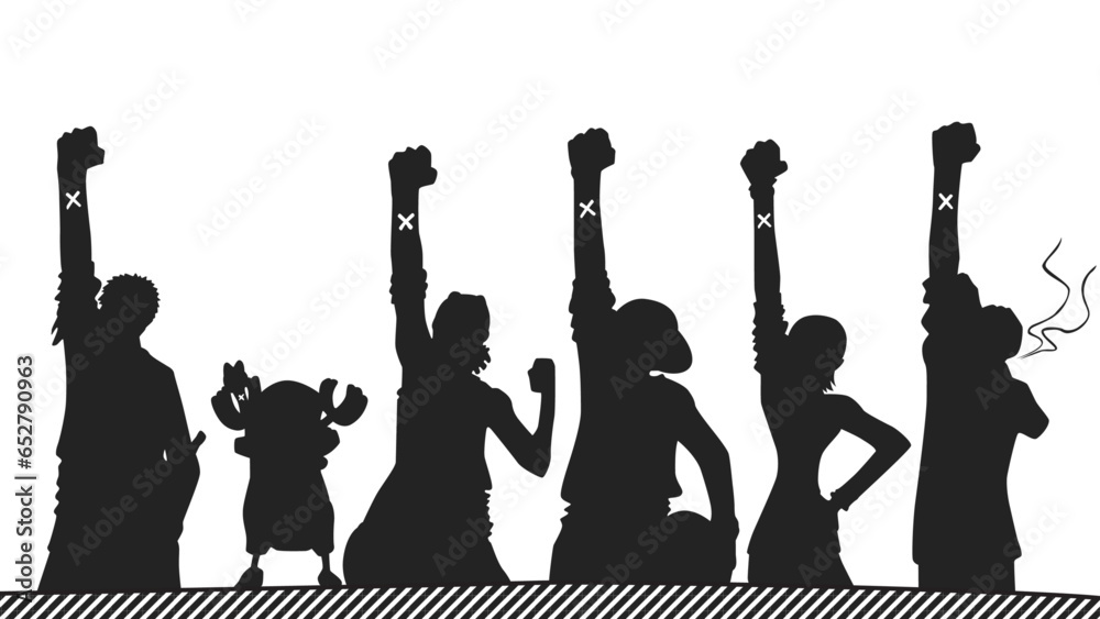 Vecteur Stock Vector silhouettes of team, cartoon silhouette, one piece ...
