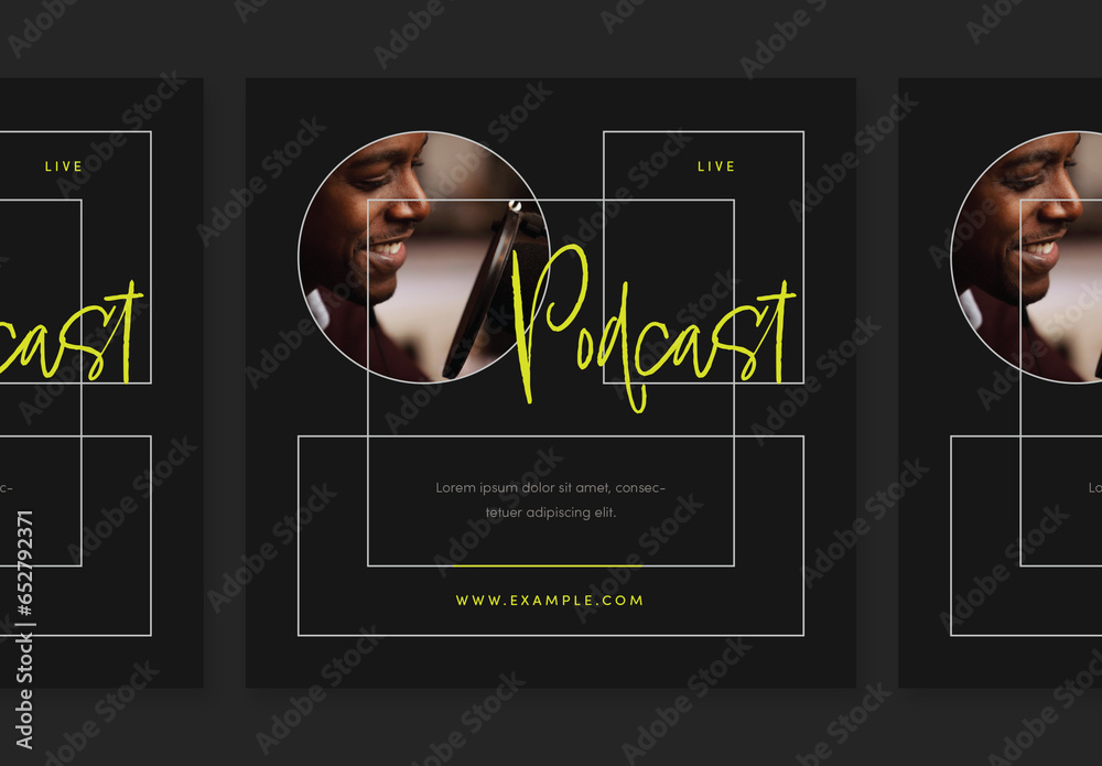 Podcast Social Media Layouts With Neon Green And Creative Line Art ...