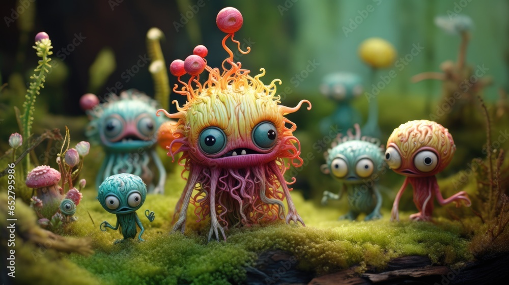Tiny unseen world of dorky viral fungi monsters with big bulging eyes ...