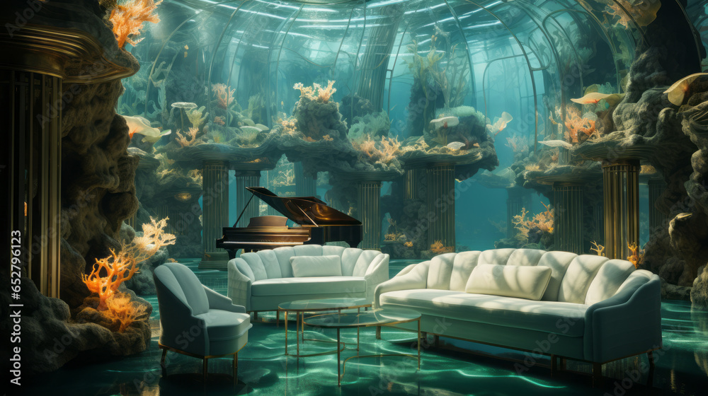 Underwater Serenity Lounge: Transparent ocean-view room with floating ...