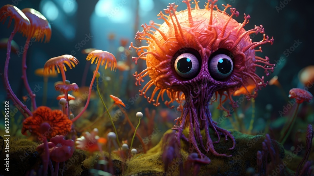 Tiny unseen world of dorky viral fungi monsters with big bulging eyes ...