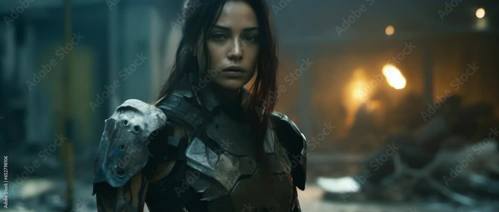 Vidéo Stock Portrait of woman in futuristic amour standing in ...