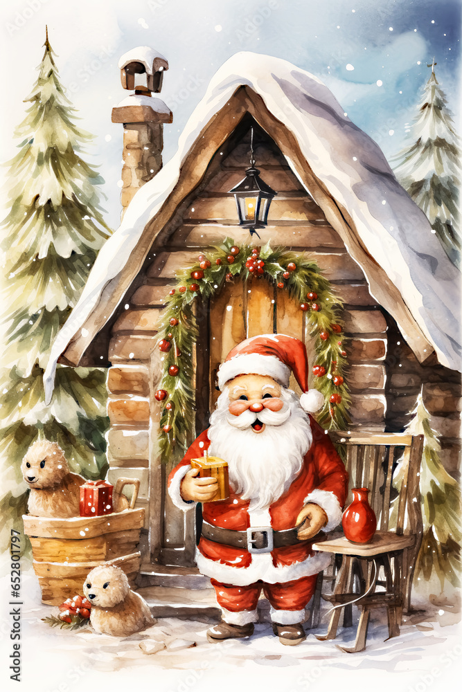 Watercolor Cozy Santa Claus Digital Papers, Santa Claus Backgrounds ...