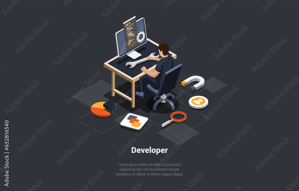Software Development Coding Process Programmer Or Web Developer Working In Front Of Computer