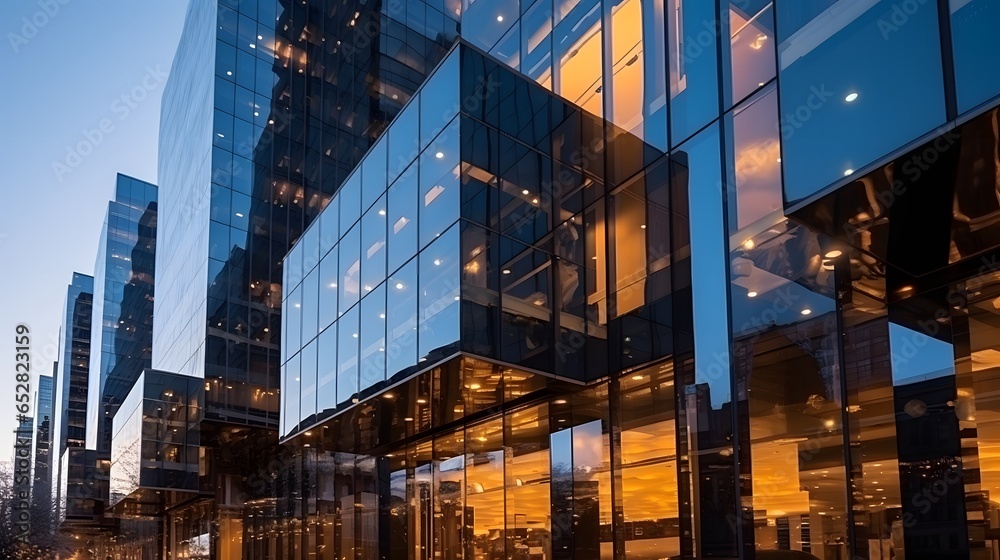 From below of entrance of office building next to contemporary high ...